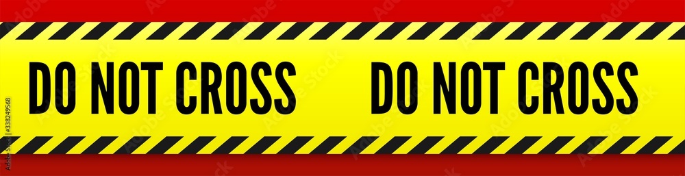 Do not cross. Yellow striped line on red background. Warning sign for ...