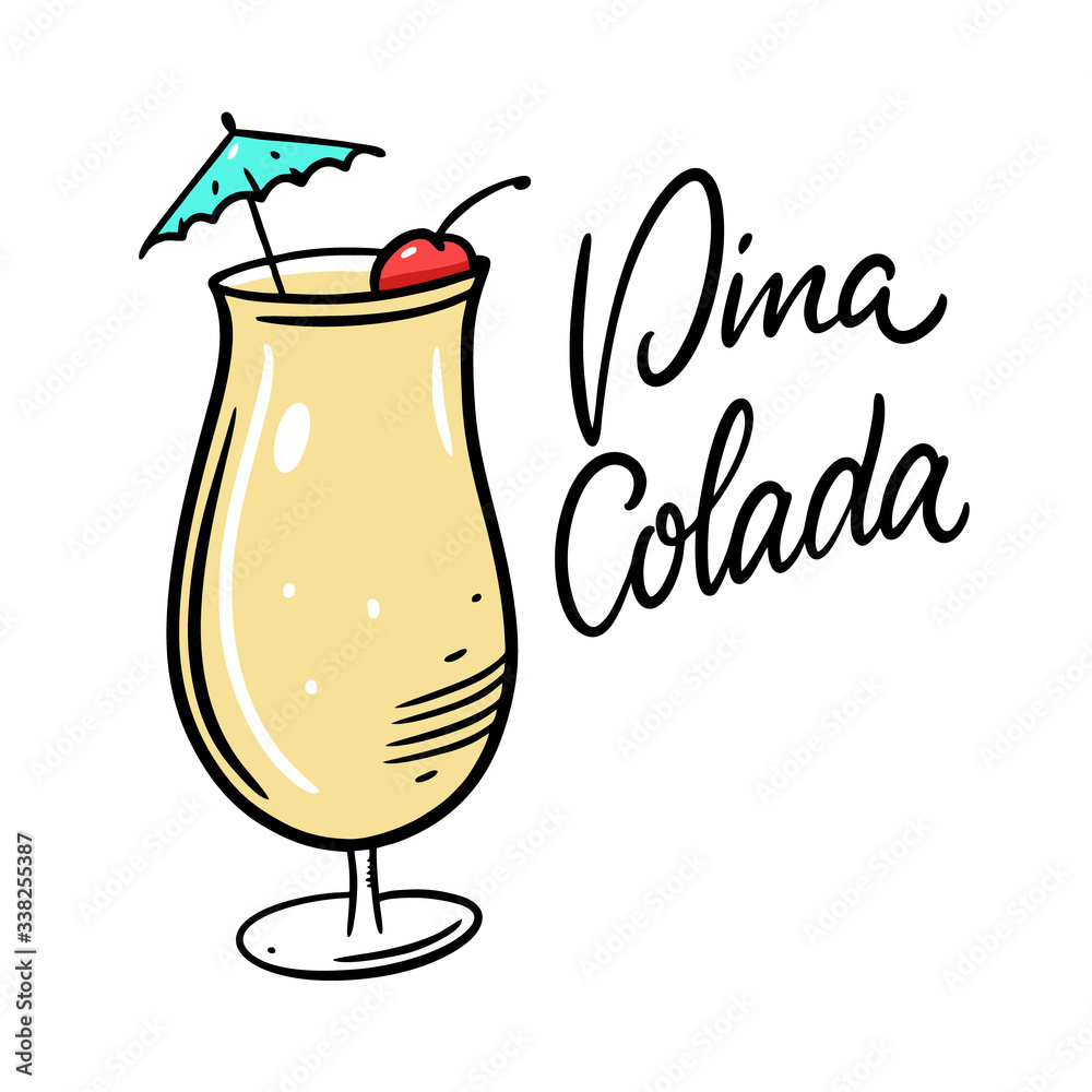 Pina colada cocktail. Summer drink. Flat style. Colorful cartoon vector ...