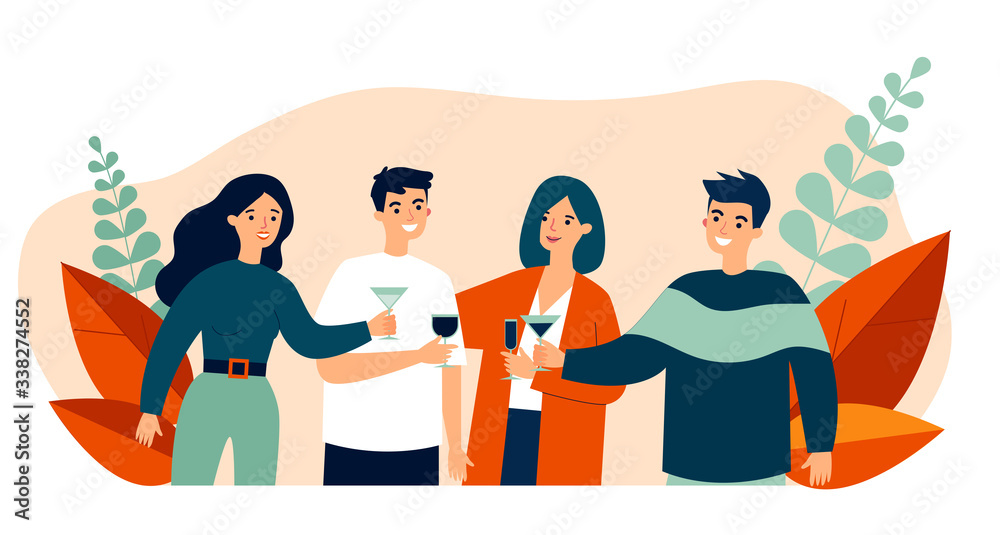 Young friends drinking cocktails at party flat vector illustration ...