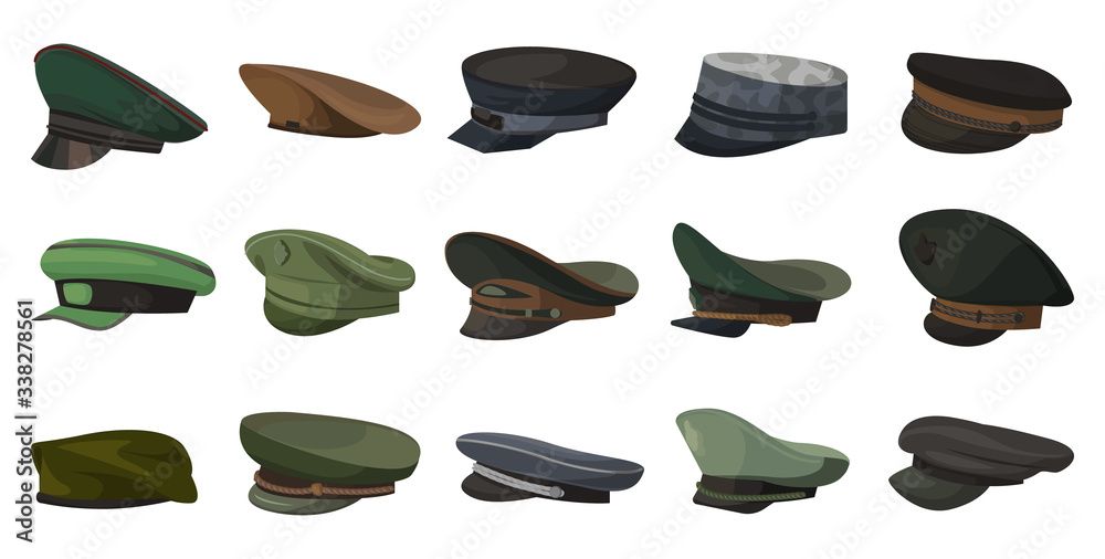 Military cap vector cartoon set icon. Vector illustration headgear on ...