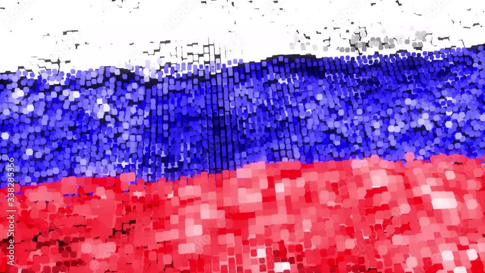 Very bright 60FPS modern Russia flag on shining pixels colored in red ...