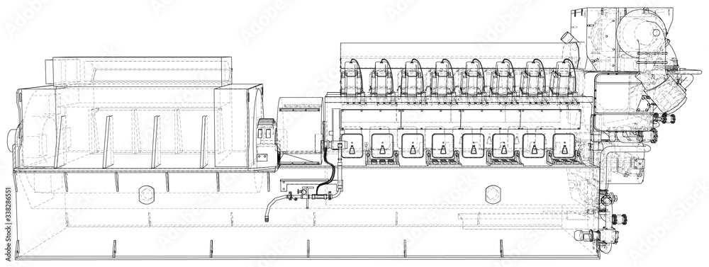 Generator. Diesel and gas industrial electric generator. The layers of ...