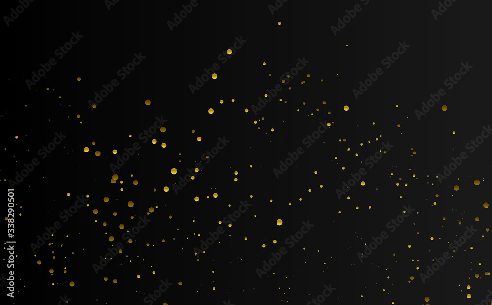 Abstract pattern of random falling gold dots on black background ...