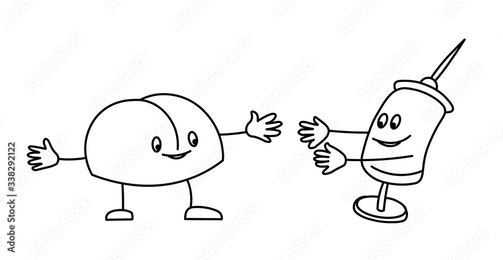 cute buttock welcomes a syringe for injection, friendship concept ...