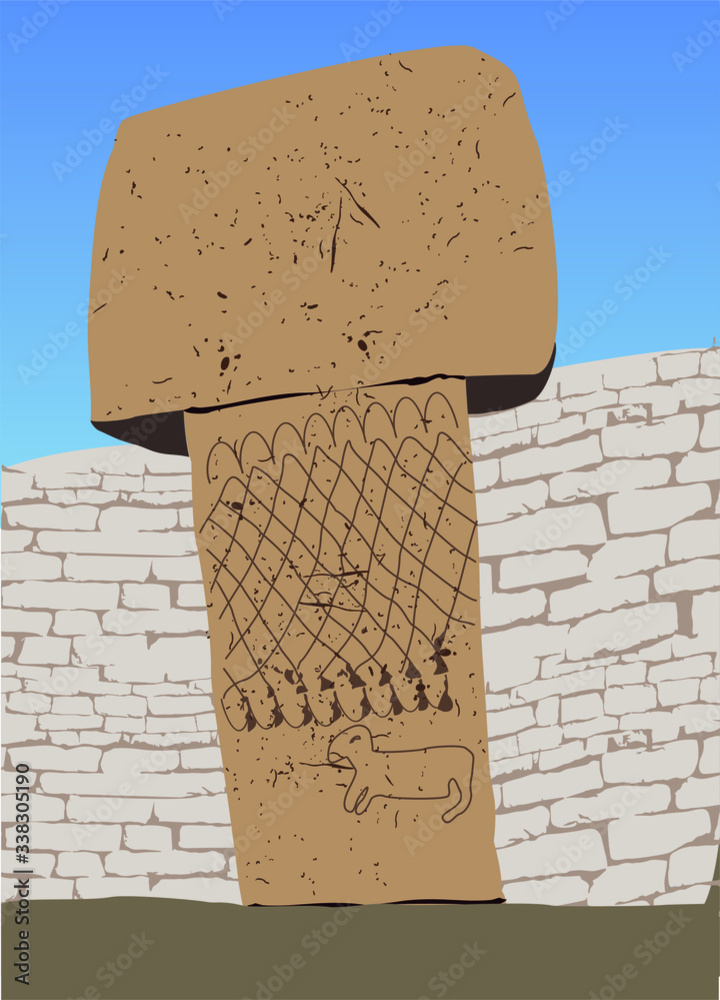 Vetor de Vector illustration and silhouette drawing Gobeklitepe, Urfa ...