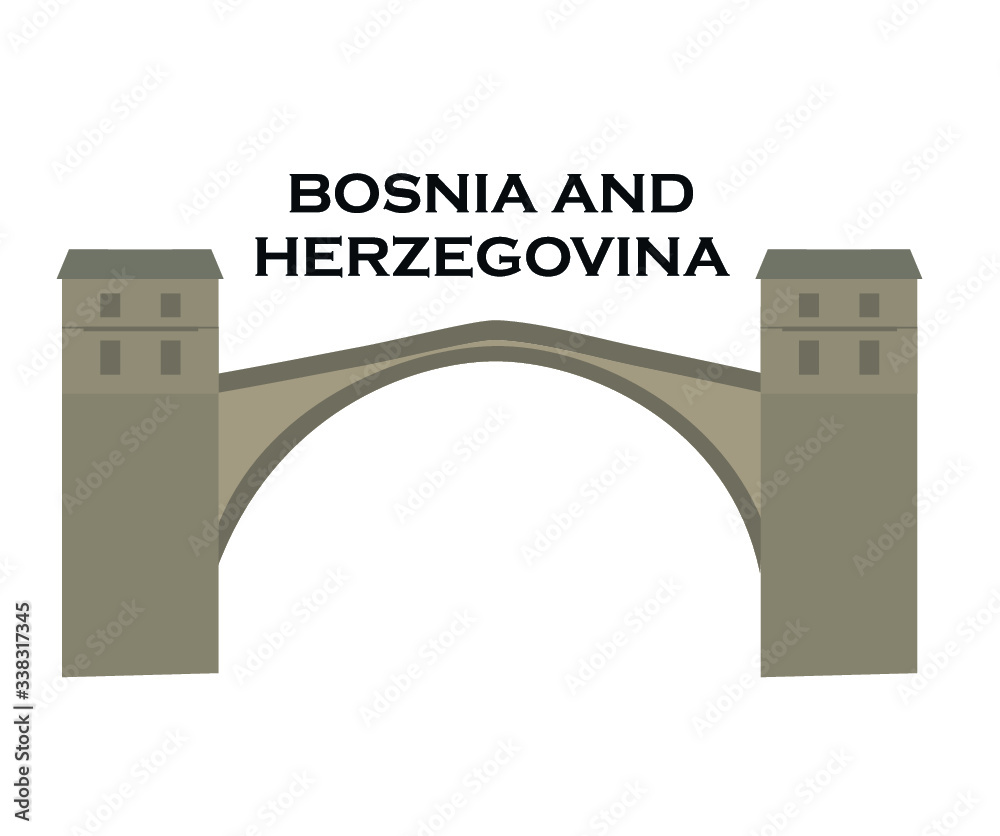 Mostar old town, Bosnia and Herzegovina, vector illustration. country ...