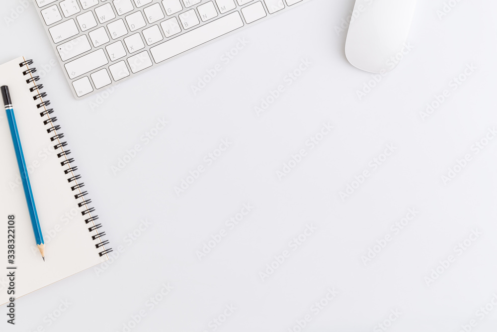 Flat lay photo of office desk with mouse and keyboard, Copy space on ...