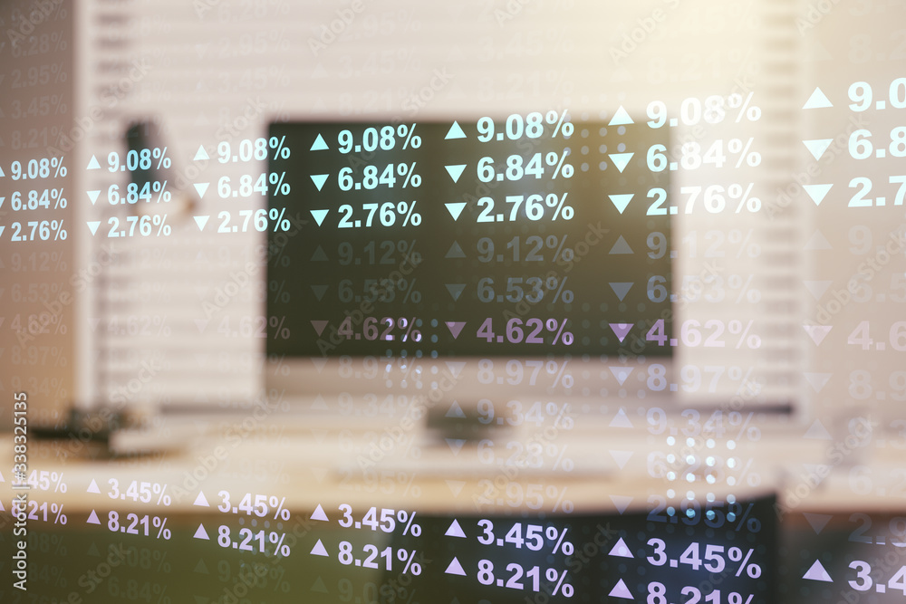 Multi exposure of creative statistics data hologram on laptop ...