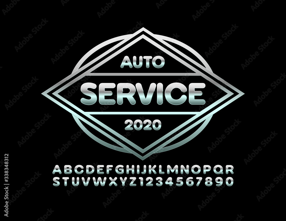 Vector metallic logo Auto Service 2020. Chrome reflective Font. Modern ...