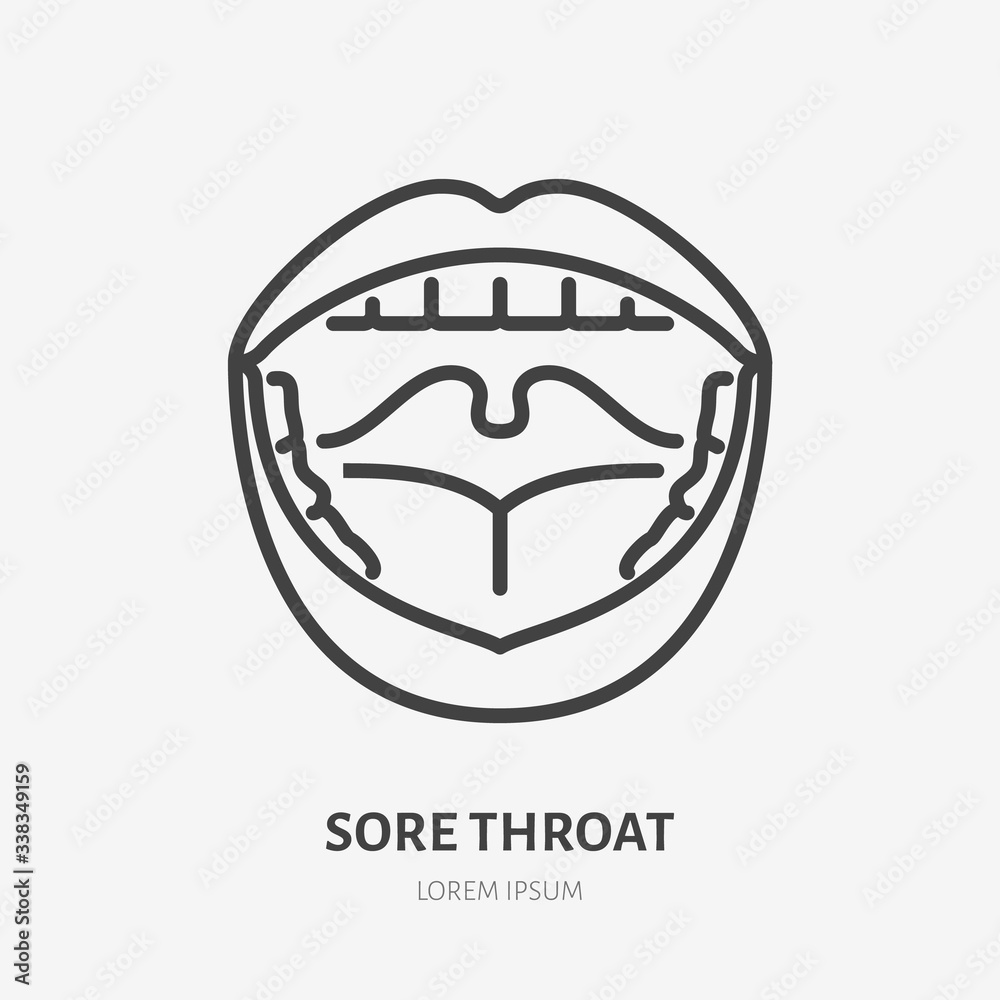 Sore throat line icon, vector pictogram of flu or cold symptom. Open ...