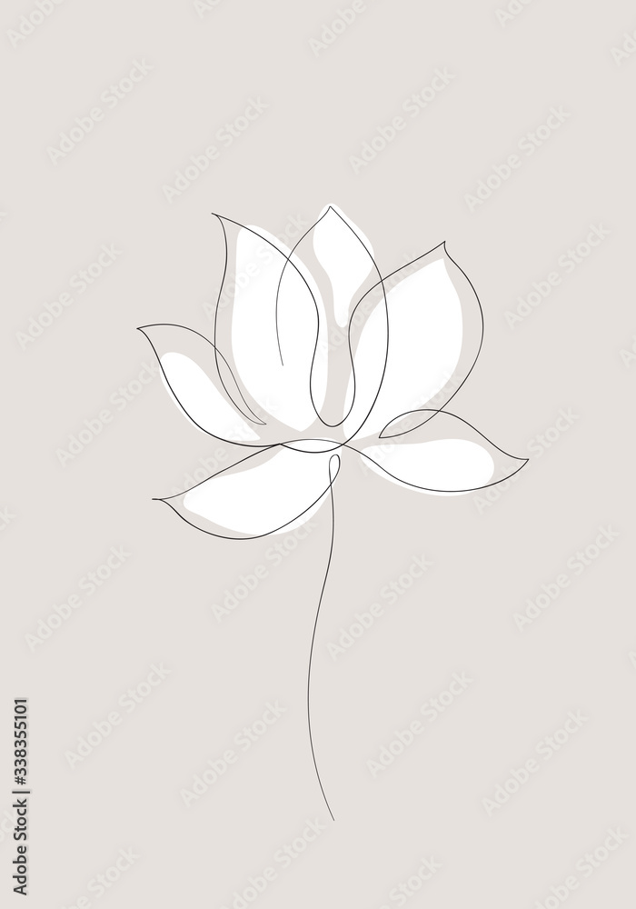 Lotus Flower Flat Icon. One line drawing art. Abstract minimal sketch ...