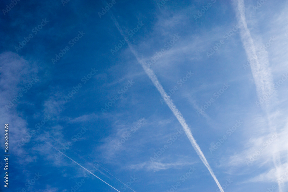 Aeroplane vapor trails in jet stream from jet aircraft. Stock Photo ...