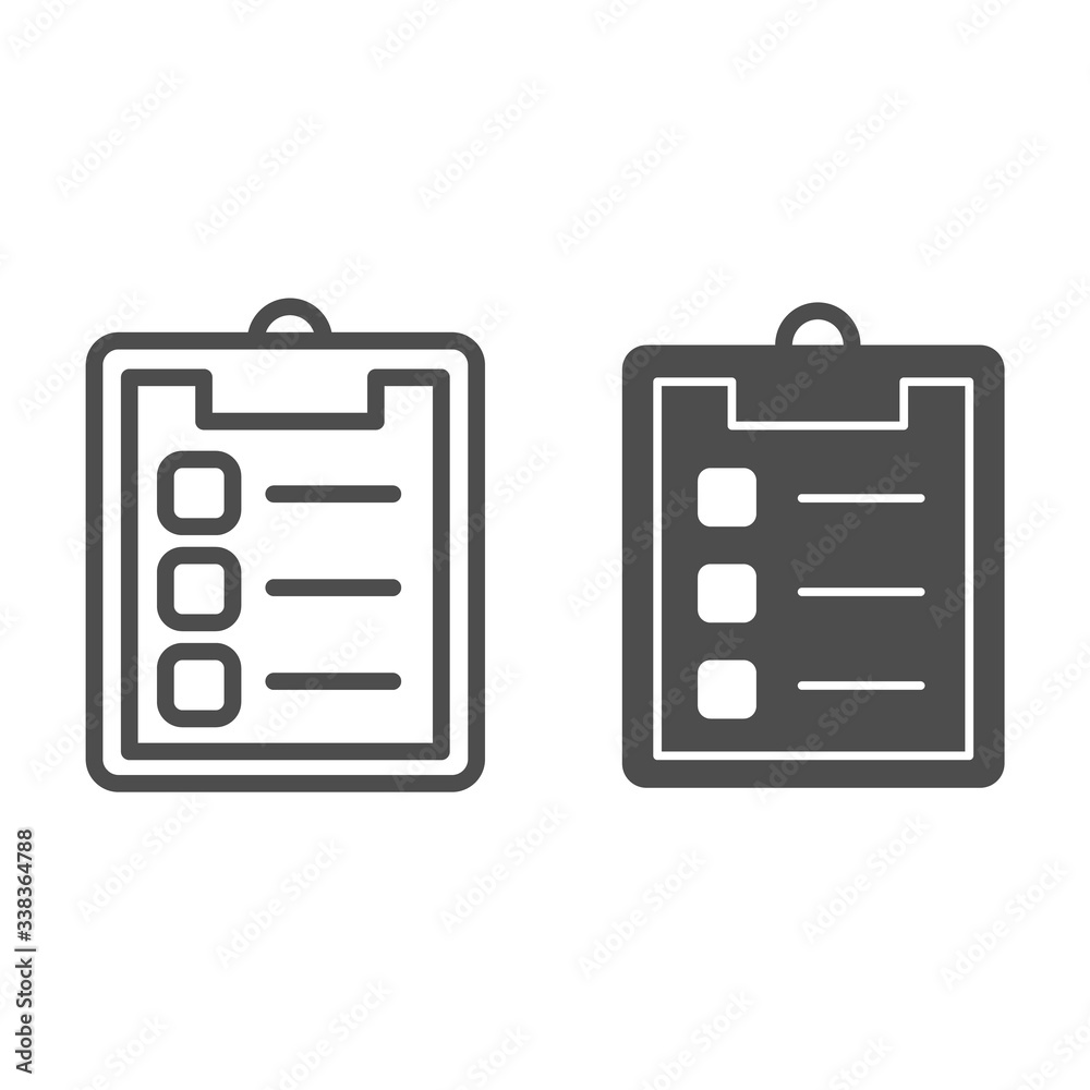 Questionnaire form board line and solid icon. Checklist with unmarked ...
