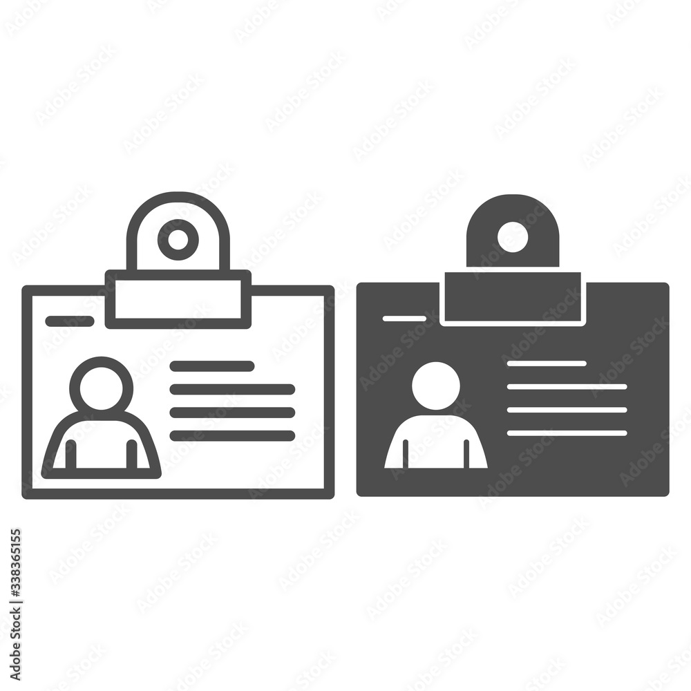 Personal Badge line and solid icon. ID card with photo for object pass ...