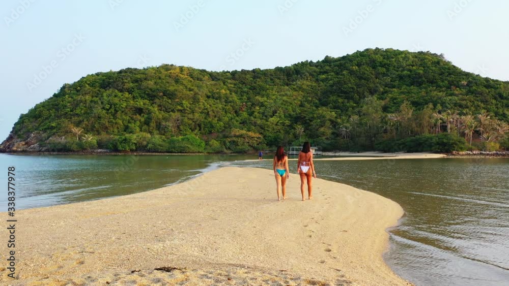 Paradise exotic beach on shoreline of tropical island with sand washed ...