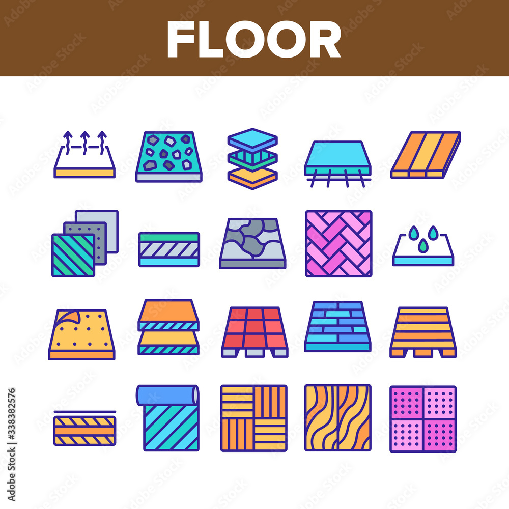 Floor And Material Collection Icons Set Vector. Parquet And Carpet ...