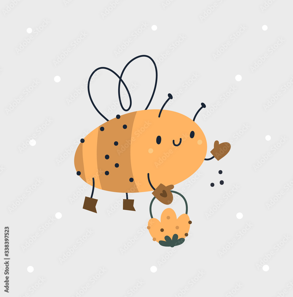 Cute childish print with flying bee. Cartoon honeybee vector ...