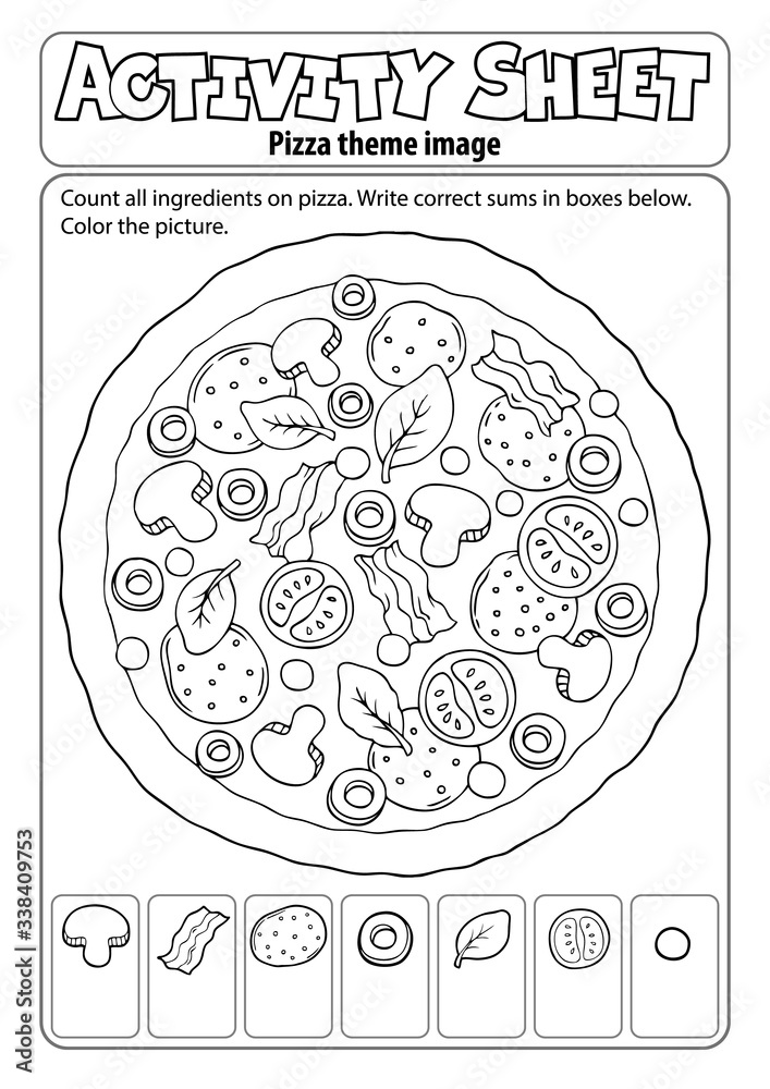 Activity sheet pizza theme 2 Stock Vector | Adobe Stock
