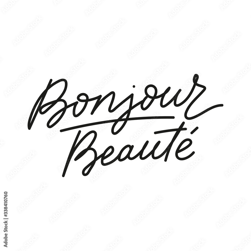 Bonjour beaute hello beautiful french lettering card vector ...