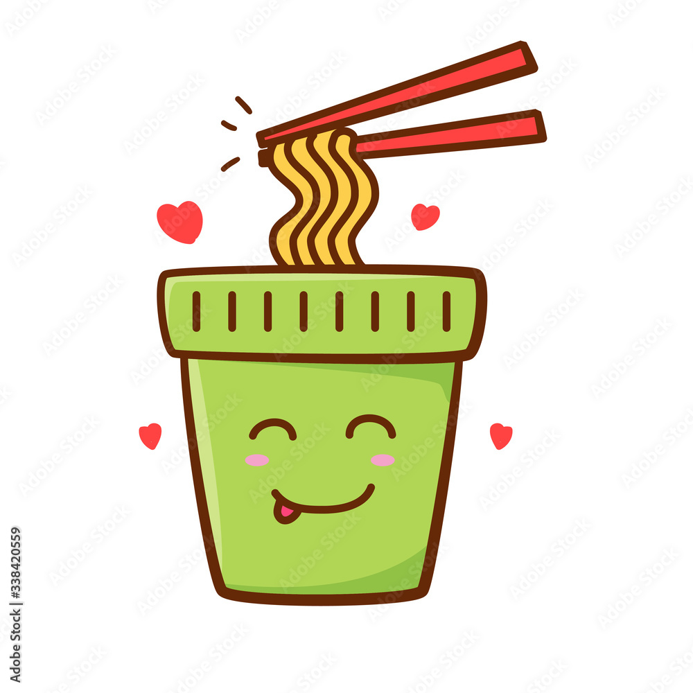 Cute instant noodle cartoon illustration with facial expression ...