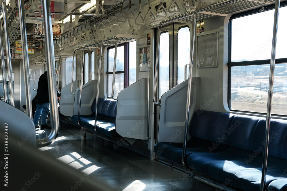Local Japanese Train inside the train bogie and countryside view from ...
