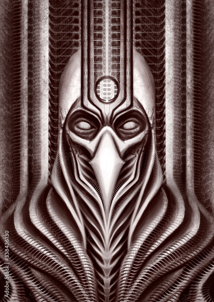 Character horror, dark cyborg or demon, in mask and hood, scary, in ...