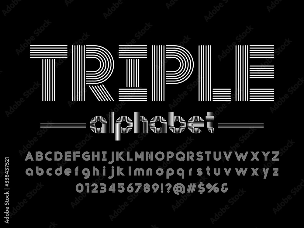 modern multiple line style alphabet design with uppercase, lowercase ...