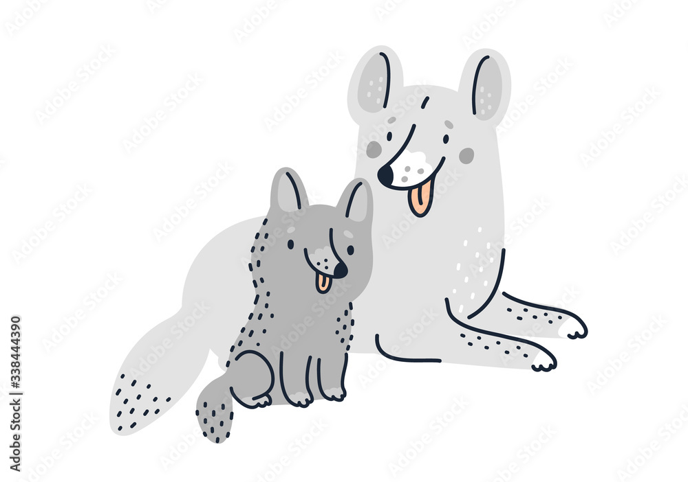 ute dogs family. Mom dog and funny puppy cartoon illustration. Happy ...