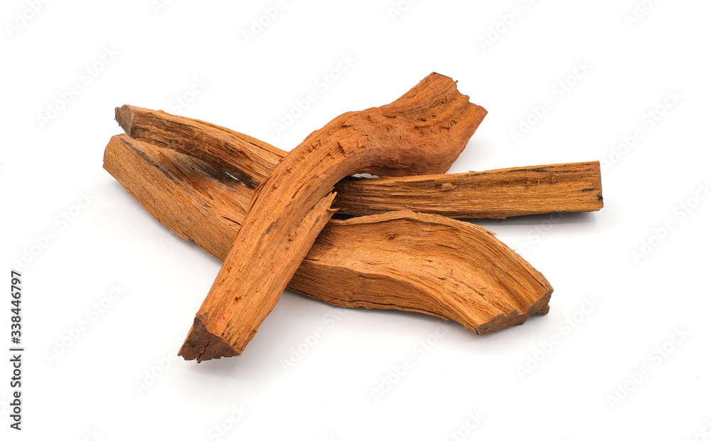 Close-up CAESALPINIA SAPPAN LINN wood (Herbal medicine) isolated on ...