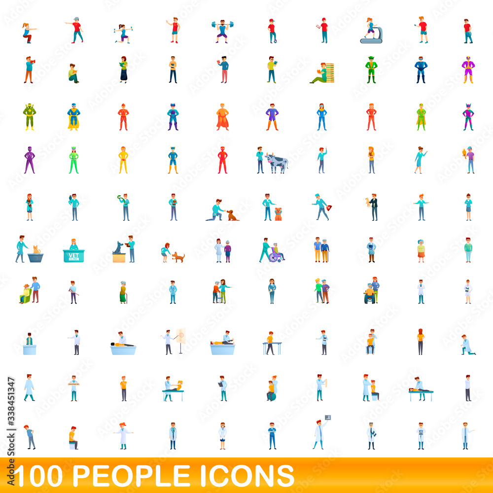 100 people icons set. Cartoon illustration of 100 people icons vector ...