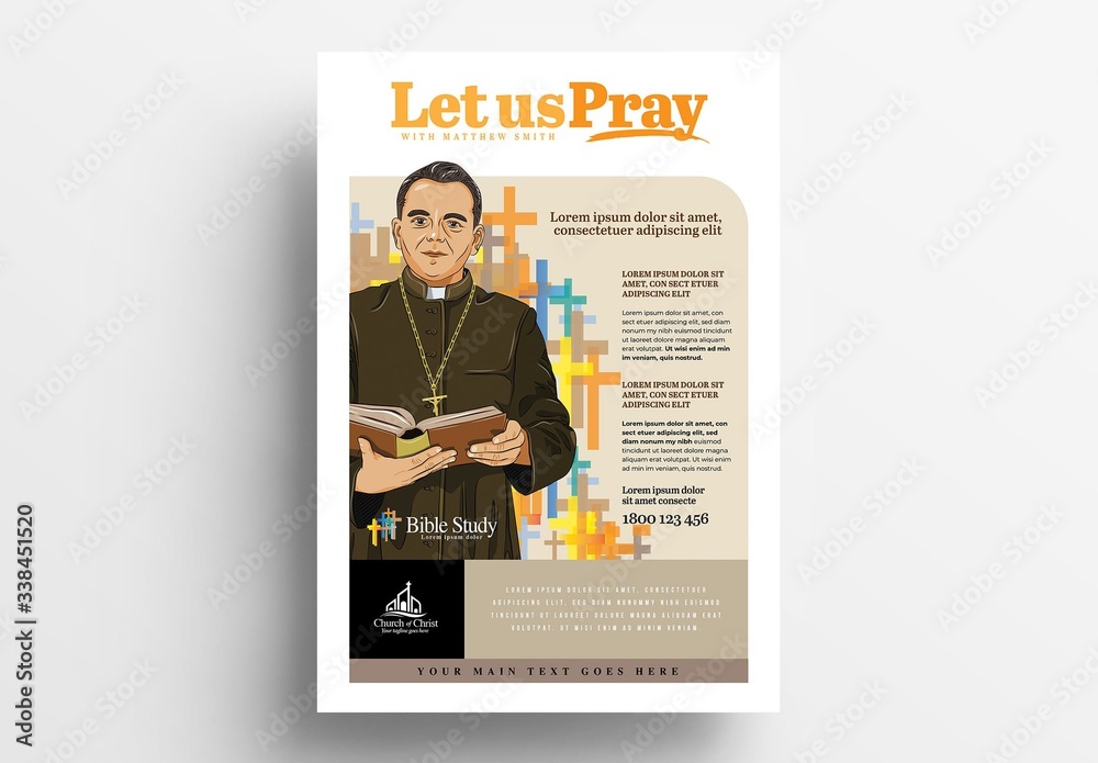 Church Poster Layout with Pastor Illustration Stock Template | Adobe Stock