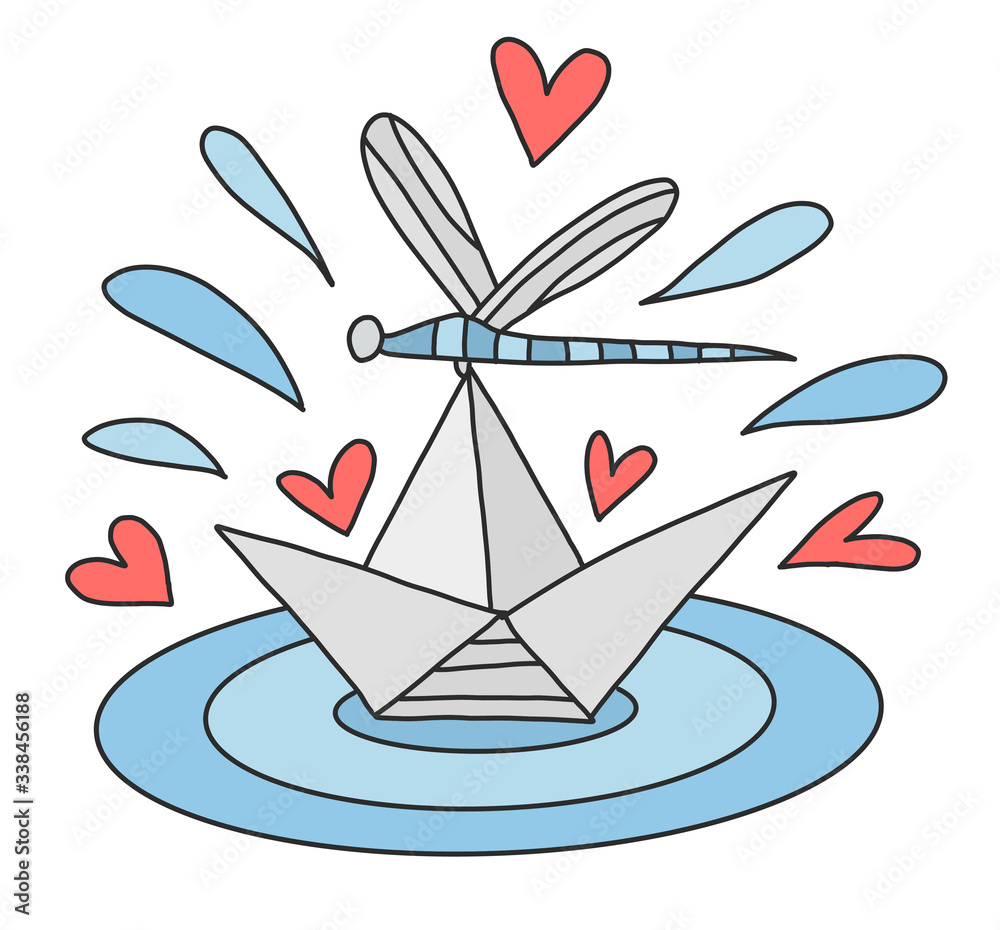 Origami paper boat floats in a puddle. Children s fun, game ...
