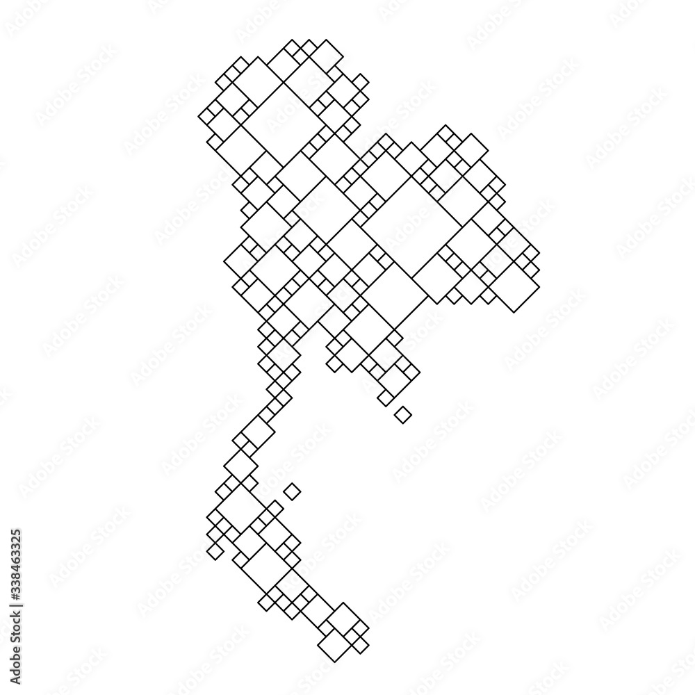 Thailand map from black pattern from a grid of squares of different ...