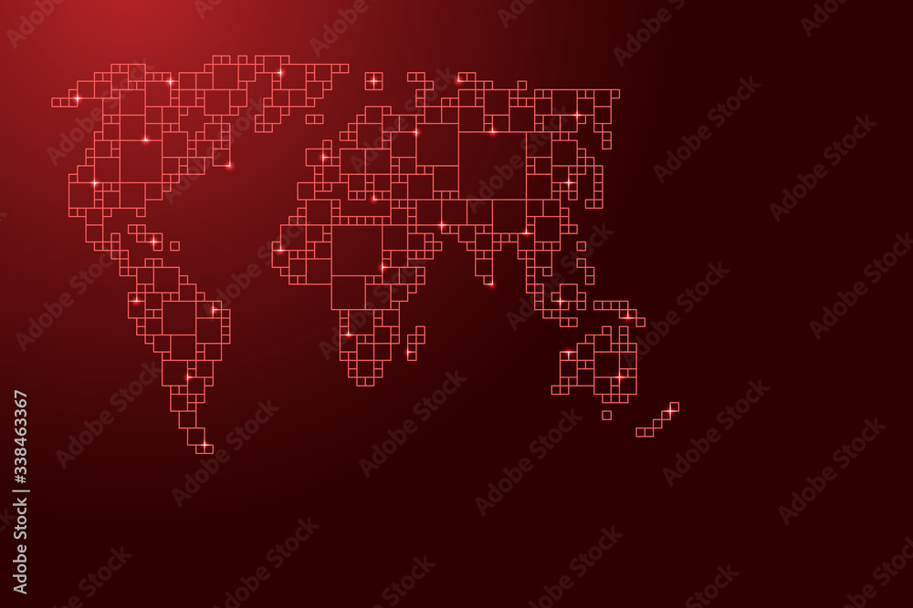 World map map from red pattern from a grid of squares of different ...