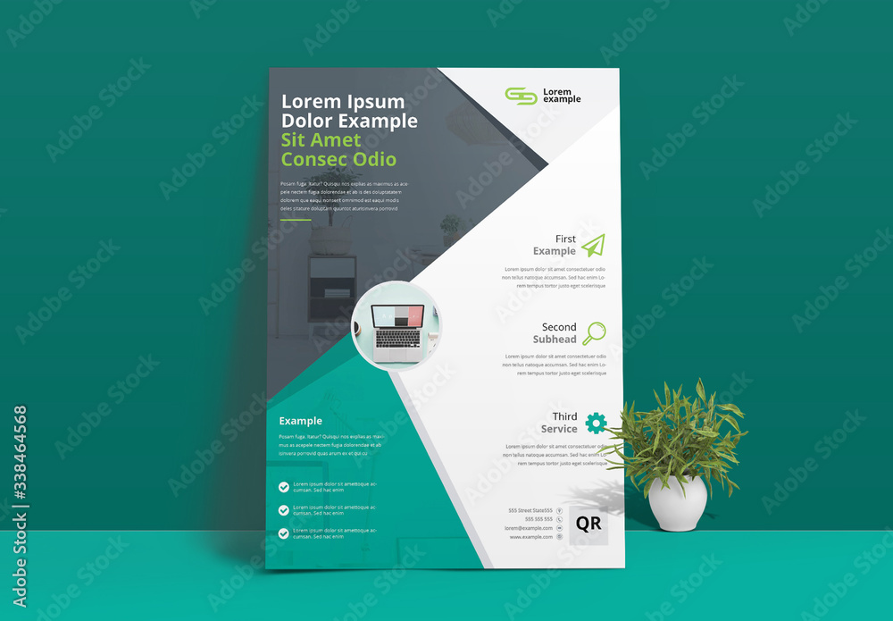 Black and Teal Flyer Layout with Abstract Elements Stock Template ...