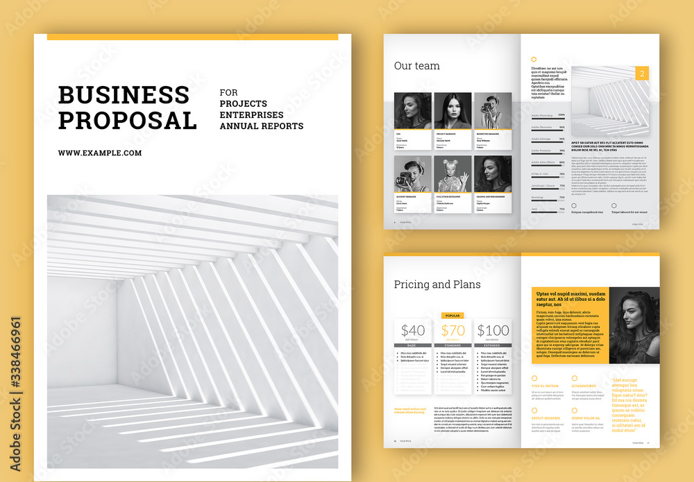 Business Proposal Layout with Yellow Accents Stock Template | Adobe Stock