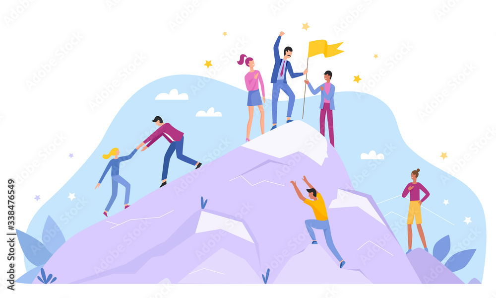 Business people characters climb top peak landing page flat vector ...