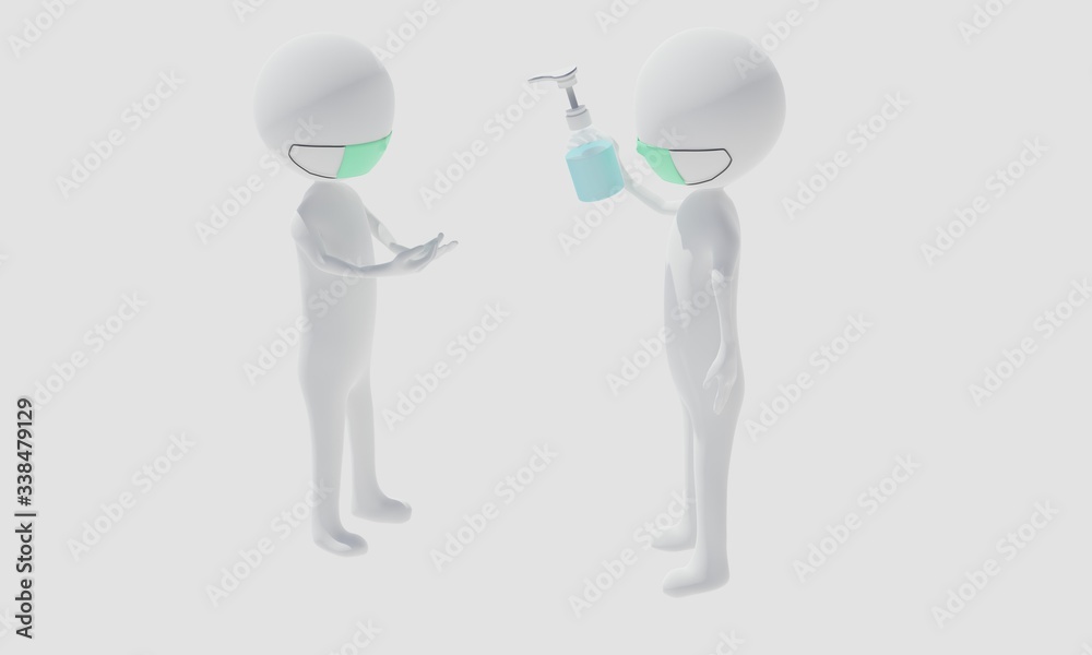 3D Model People washing hands with gel. Stock Illustration | Adobe Stock