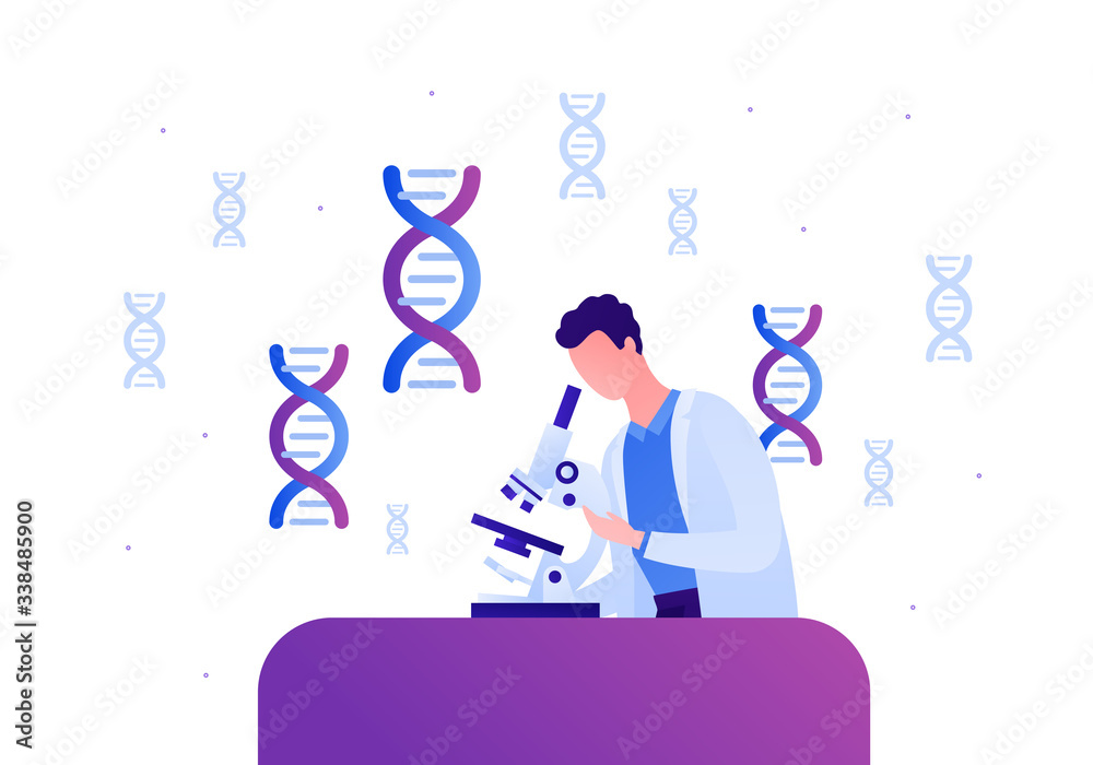 Science Genetic Laboratory Concept Vector Flat Person Illustration Man Scientist In Lab White