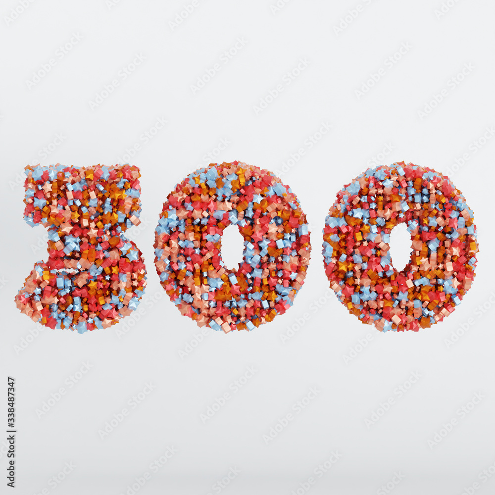 Number 300 3D Text Illustration, Digits With Pink And Sky Colors Stars ...