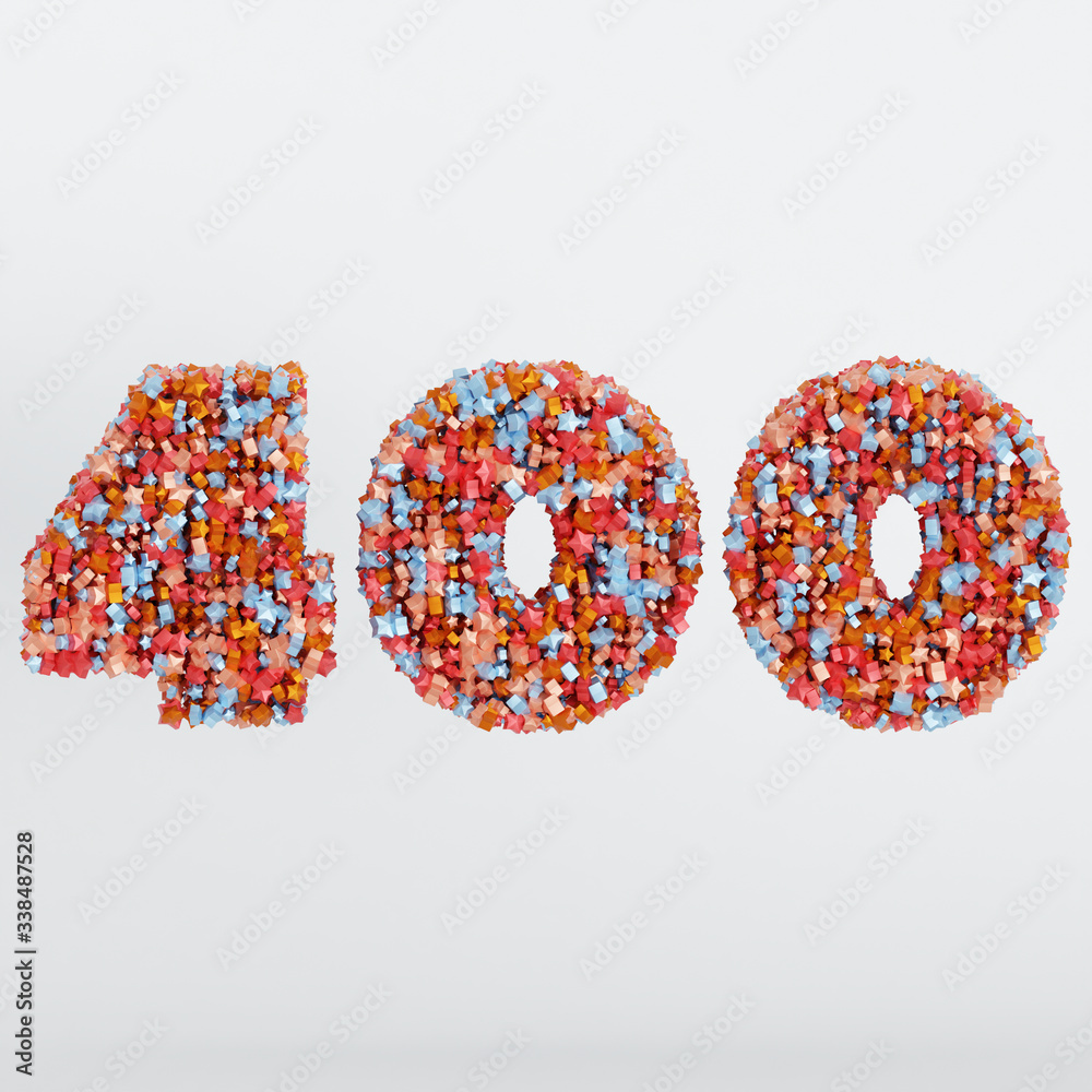 Number 400 3D Text Illustration, Digits With Pink And Sky Colors Stars ...