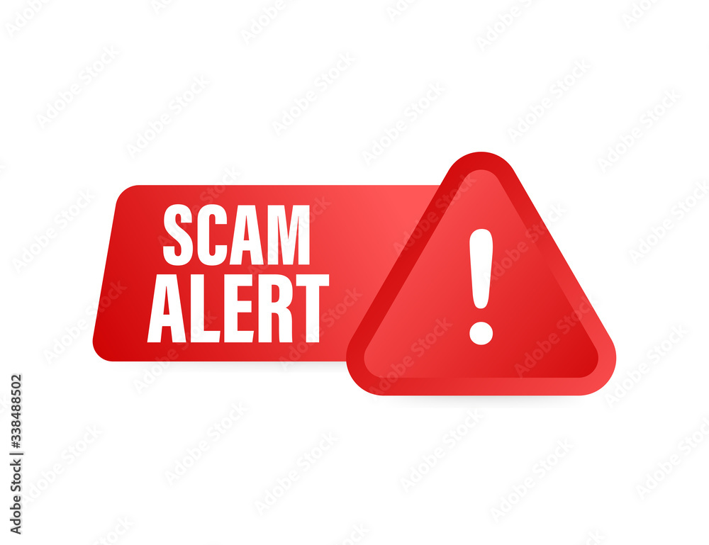 Banner with red scam alert. Attention sign. Cyber security icon ...