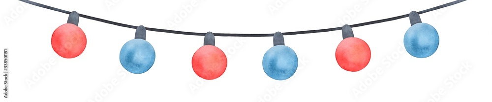 Watercolor illustration of cute multi colored hanging string light with ...
