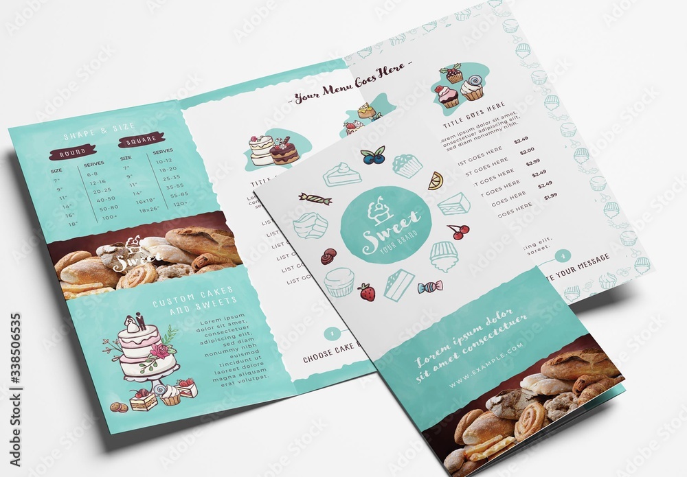 Cake Shop Bakery Trifold Menu Layout Stock Template | Adobe Stock