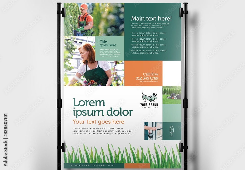 Gardener Poster Layout with Grass Illustrations Stock Template | Adobe ...