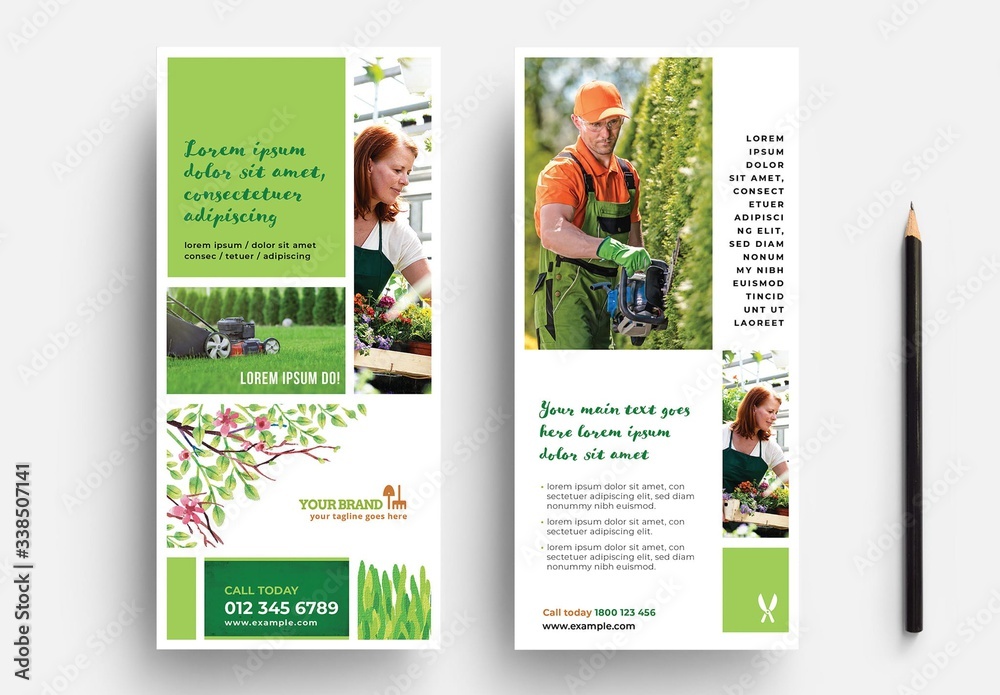 Gardener Rack Card with Watercolor Foliage Illustrations Stock Template ...