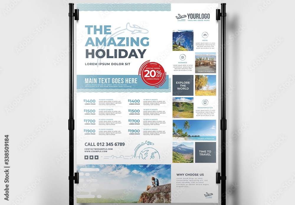 Travel Agency Tour Guide Poster Layout Stock Template | Adobe Stock