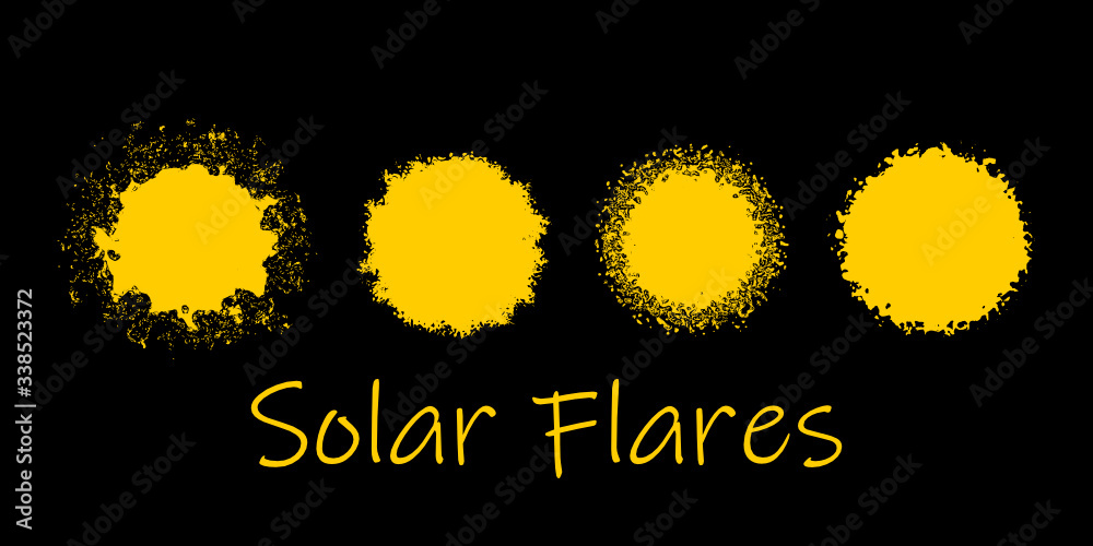 Solar flares represented by yellow circles with different outside ...