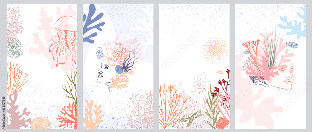 Set of abstract vertical background with woman face portrait ...