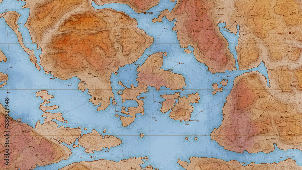 Ancient abstract earth relief map with big data and connections ...